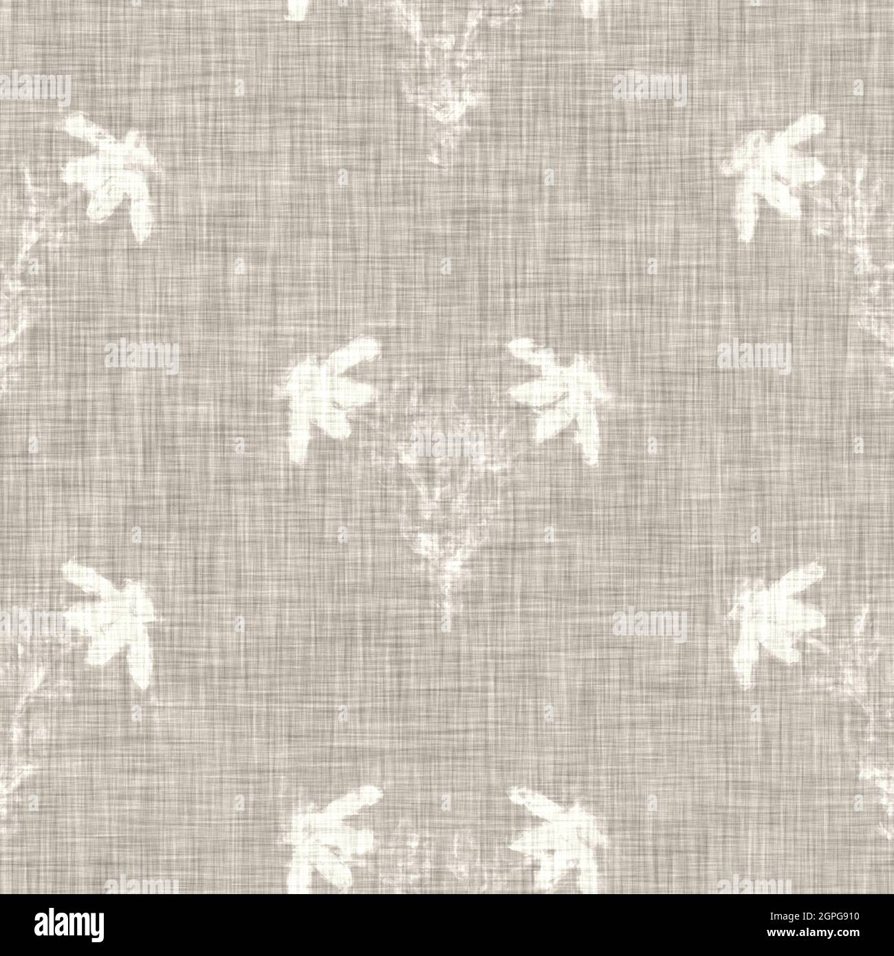 Hand drawn grey flower motif linen texture. Whimsical garden seamless ...