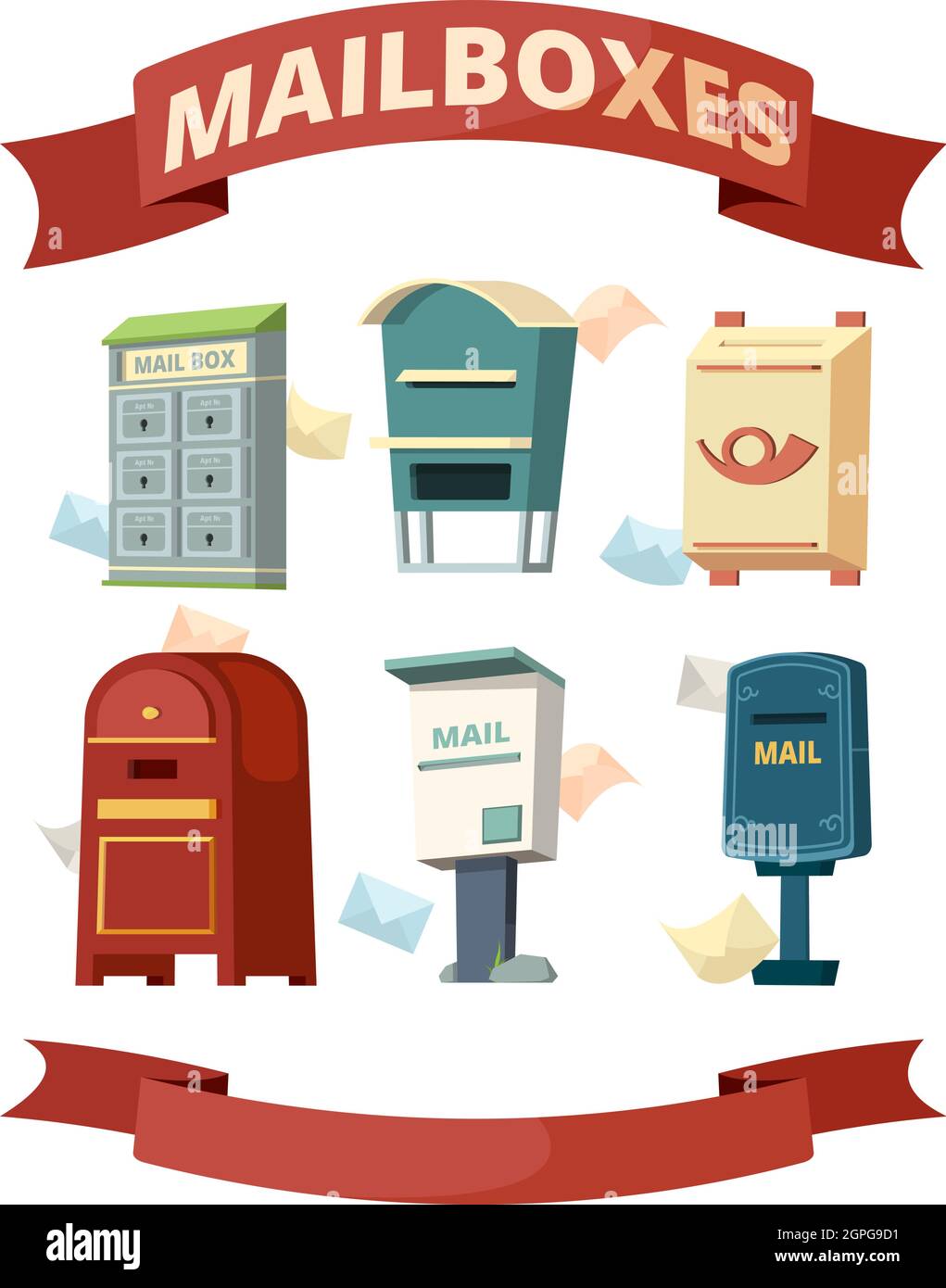 Mail boxes. Containers for post letters vector illustrations set Stock ...