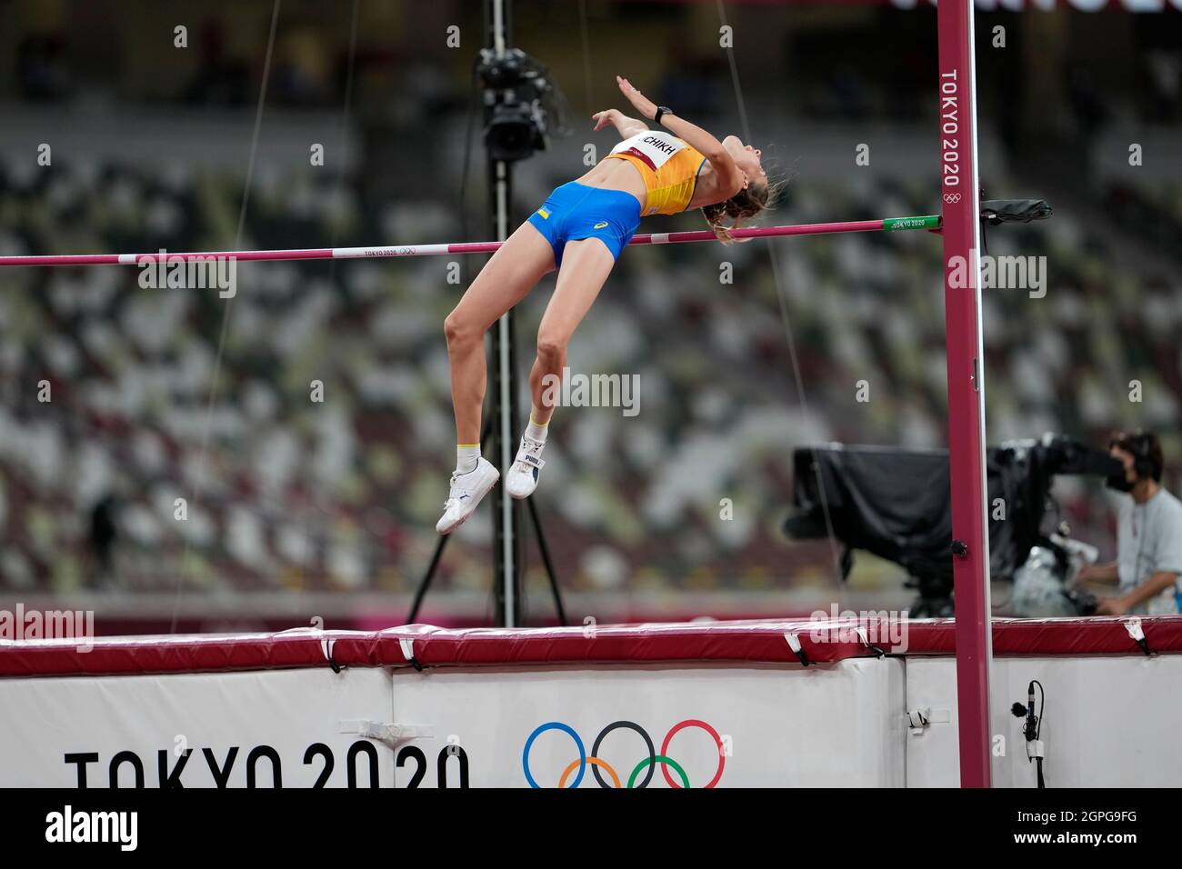 Yaroslava Mahuchikh participating in the high jump at the Tokyo 2020 ...
