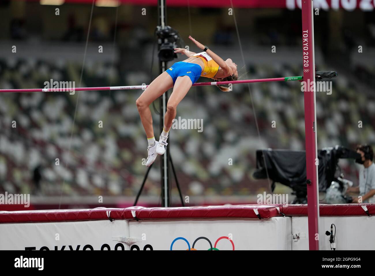 Yaroslava Mahuchikh participating in the high jump at the Tokyo 2020 ...