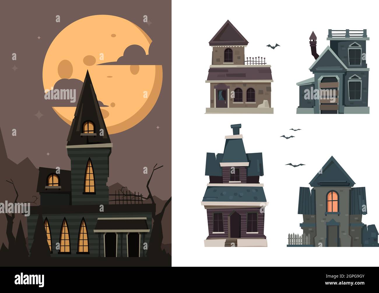 Scary houses. Spooky buildings outdoor village haunted horror ...