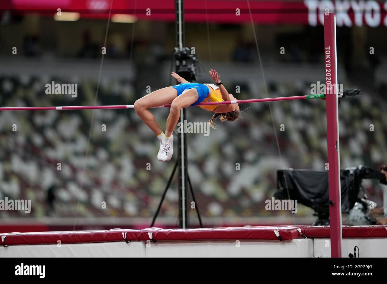 Yaroslava Mahuchikh participating in the high jump at the Tokyo 2020 ...