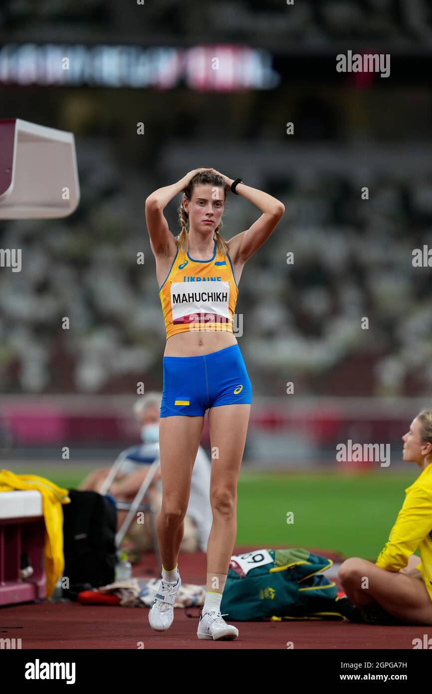 Yaroslava Mahuchikh participating in the high jump at the Tokyo 2020 ...