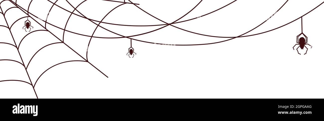 Spider web banner. Cobweb with spiders, isolated horrible decorative ...