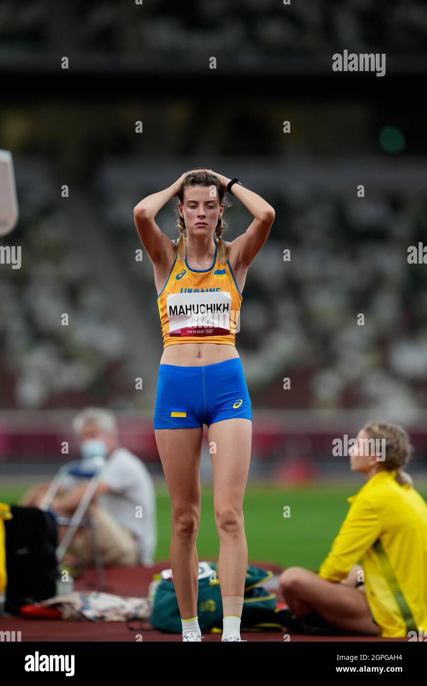 Yaroslava Mahuchikh participating in the high jump at the Tokyo 2020 ...