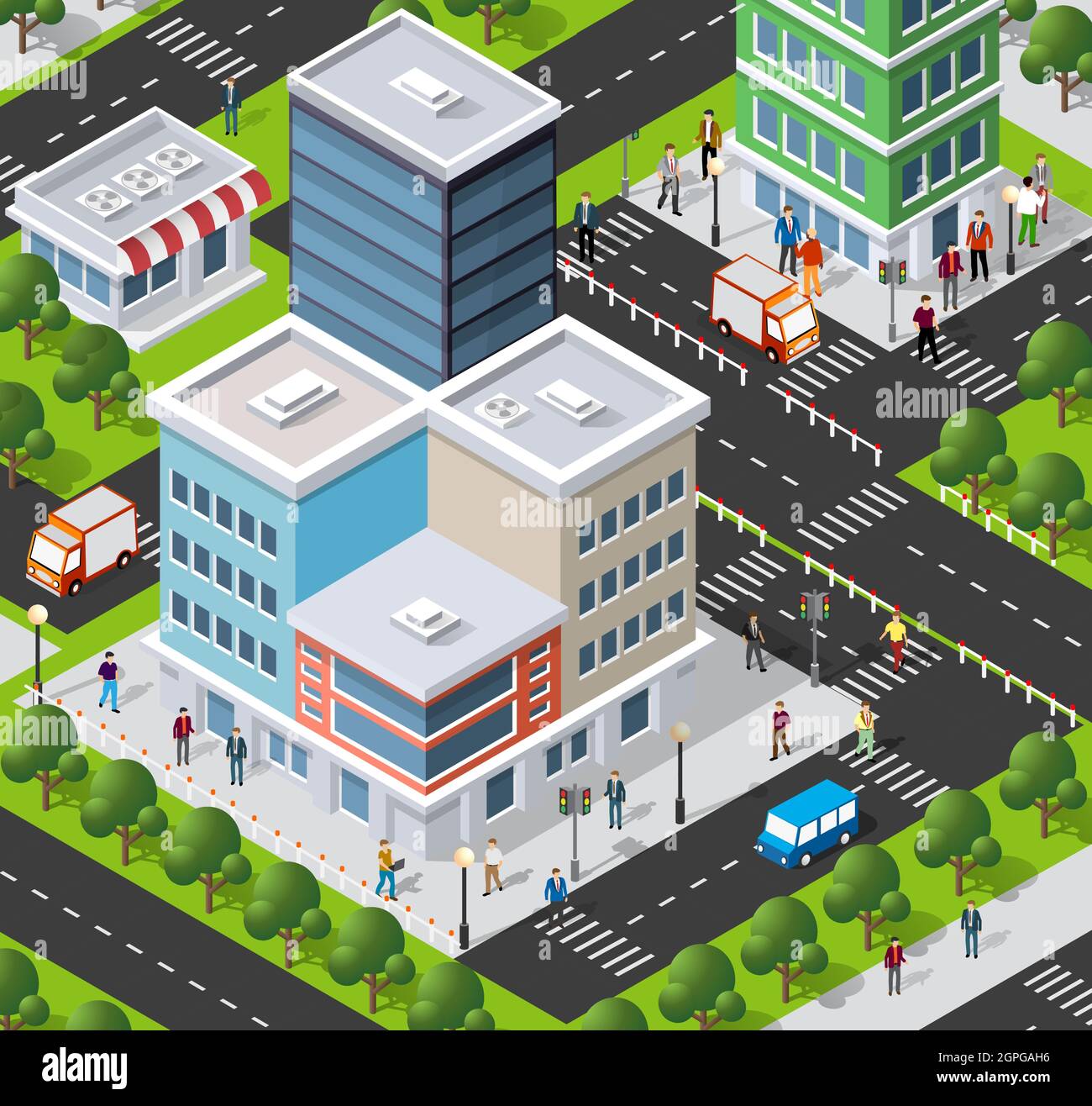 Lifestyle scene urban Isometric 3D illustration of a city Stock Vector ...