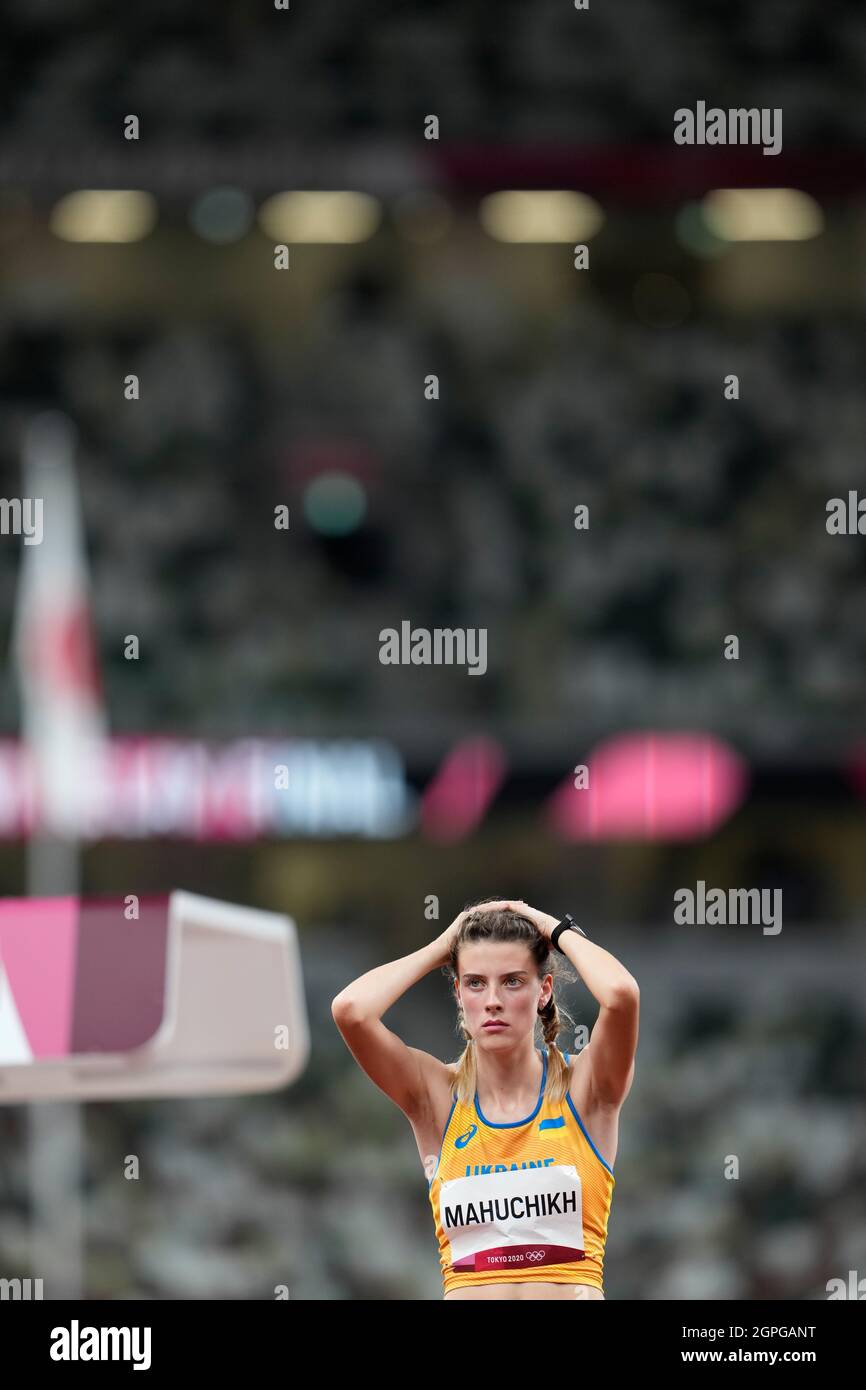 Yaroslava Mahuchikh participating in the high jump at the Tokyo 2020 ...