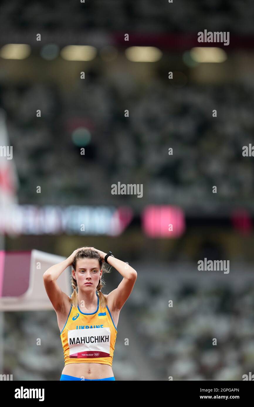 Yaroslava Mahuchikh participating in the high jump at the Tokyo 2020 ...