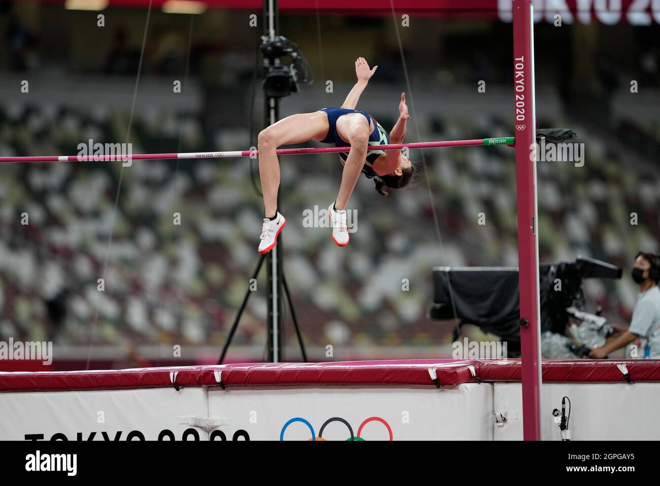 Mariya Lasitskene participating in the high jump at the Tokyo 2020 ...