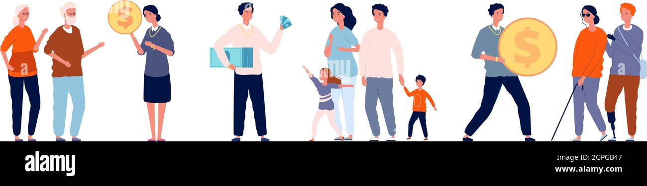 Financial help. Rich people help socially disadvantaged. Volunteering ...