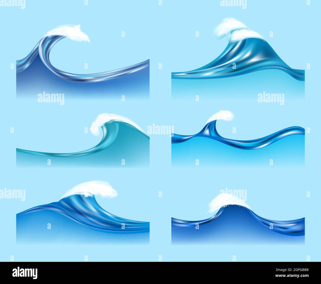 Ocean waves. Water liquid surfaces with transparent foam horizontal ...