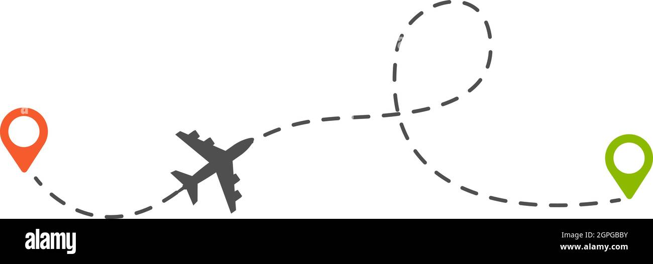Airplane route. Isolated plane or aircraft dotted trail vector ...