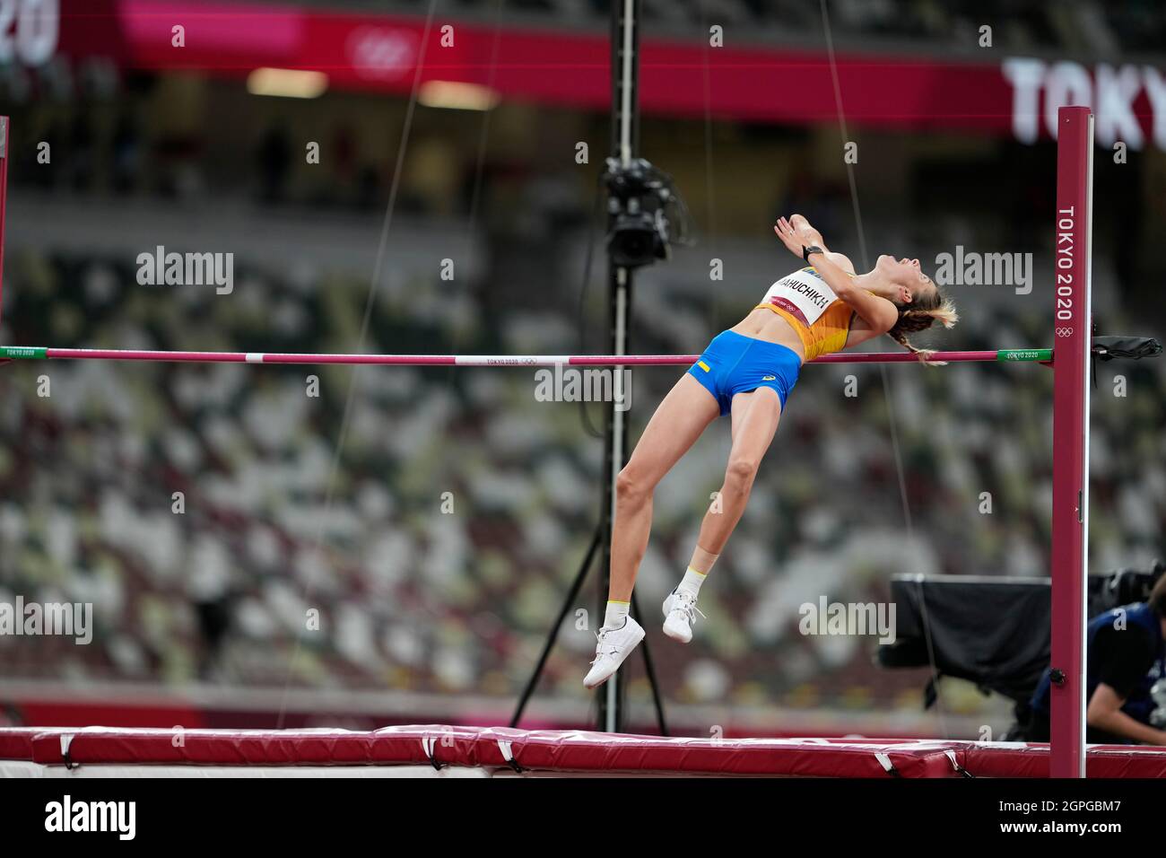 Yaroslava Mahuchikh participating in the high jump at the Tokyo 2020 ...