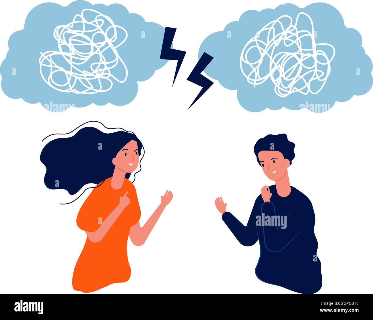 People fight. Man woman mental problem, mess in head. Aggressive ...