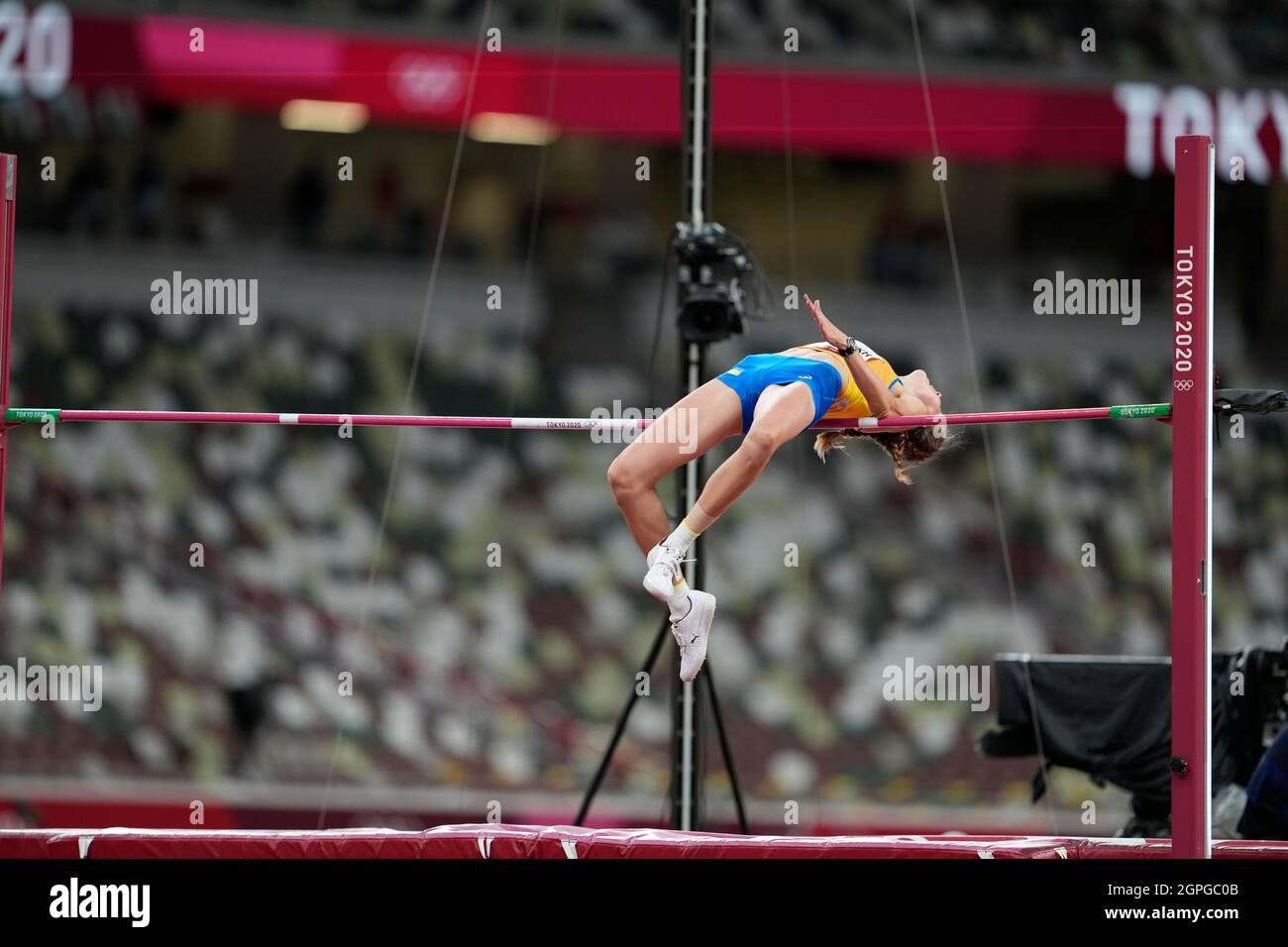 Yaroslava Mahuchikh participating in the high jump at the Tokyo 2020 ...
