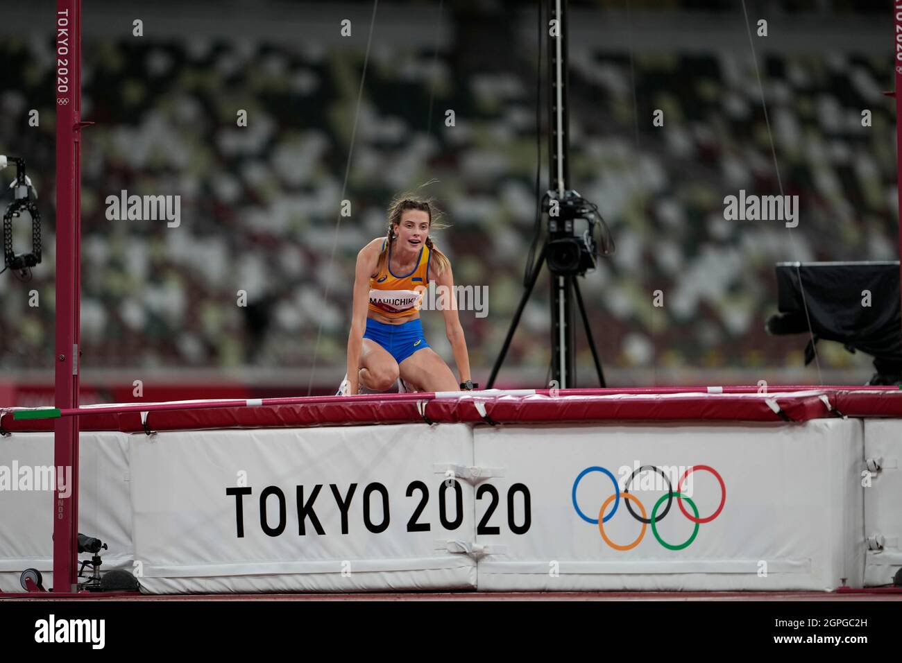 Yaroslava Mahuchikh participating in the high jump at the Tokyo 2020 ...