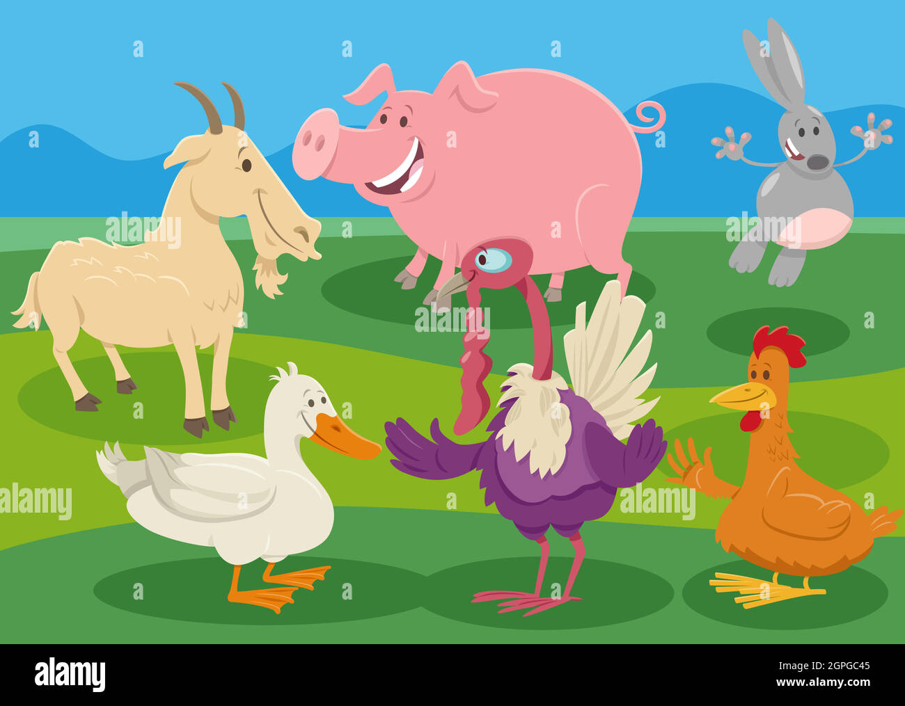 cartoon farm animal characters in the countryside Stock Vector Image ...