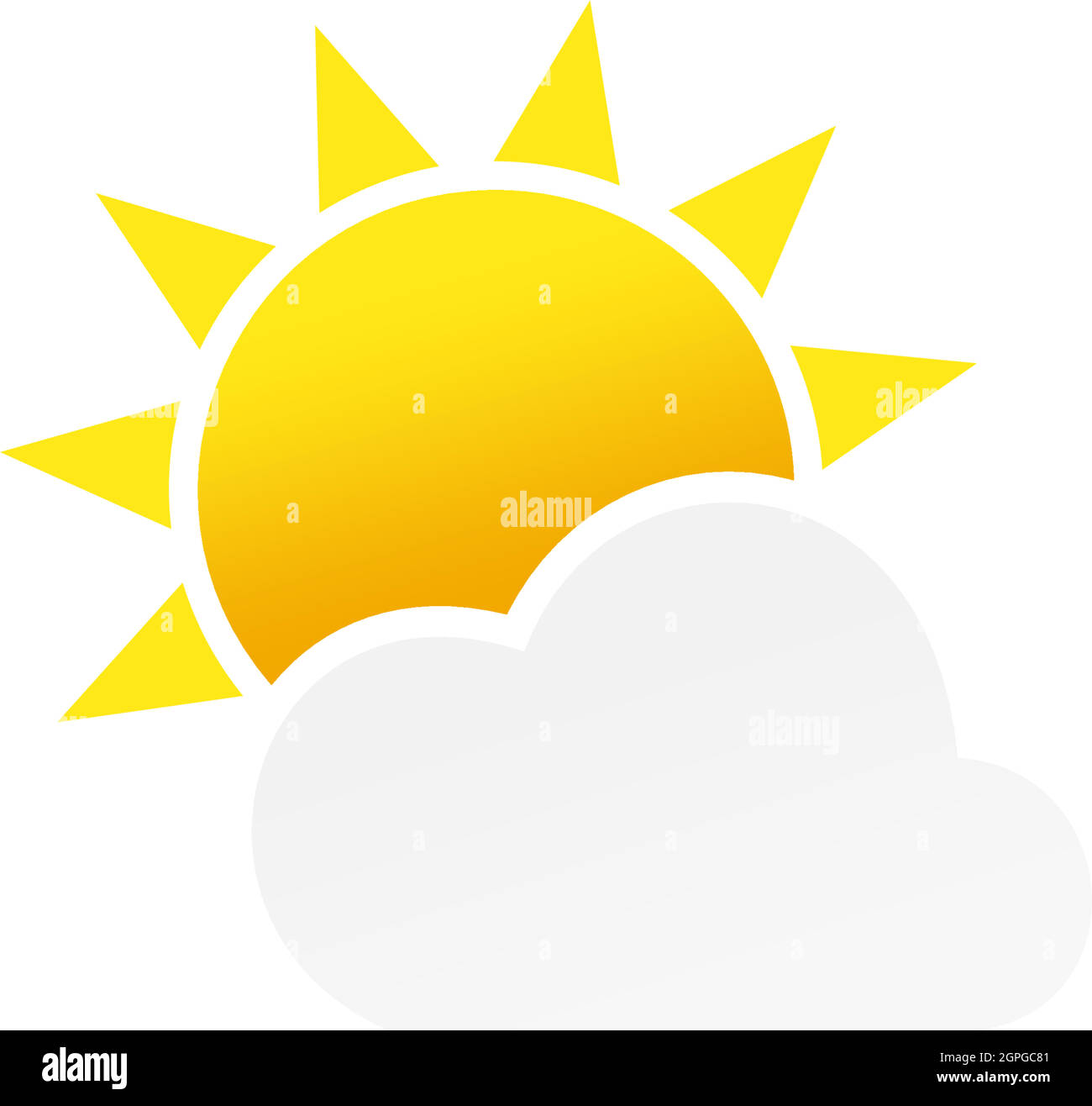 Sun or Sunshine with spiky rays and a cloud as vector on a white ...