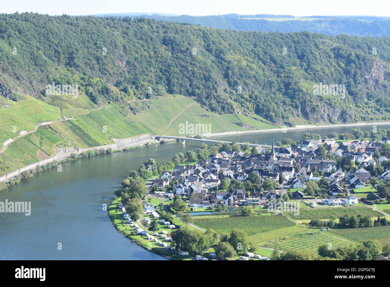 view into Mosel valley with village Wolf near Traben-Trarbach Stock ...