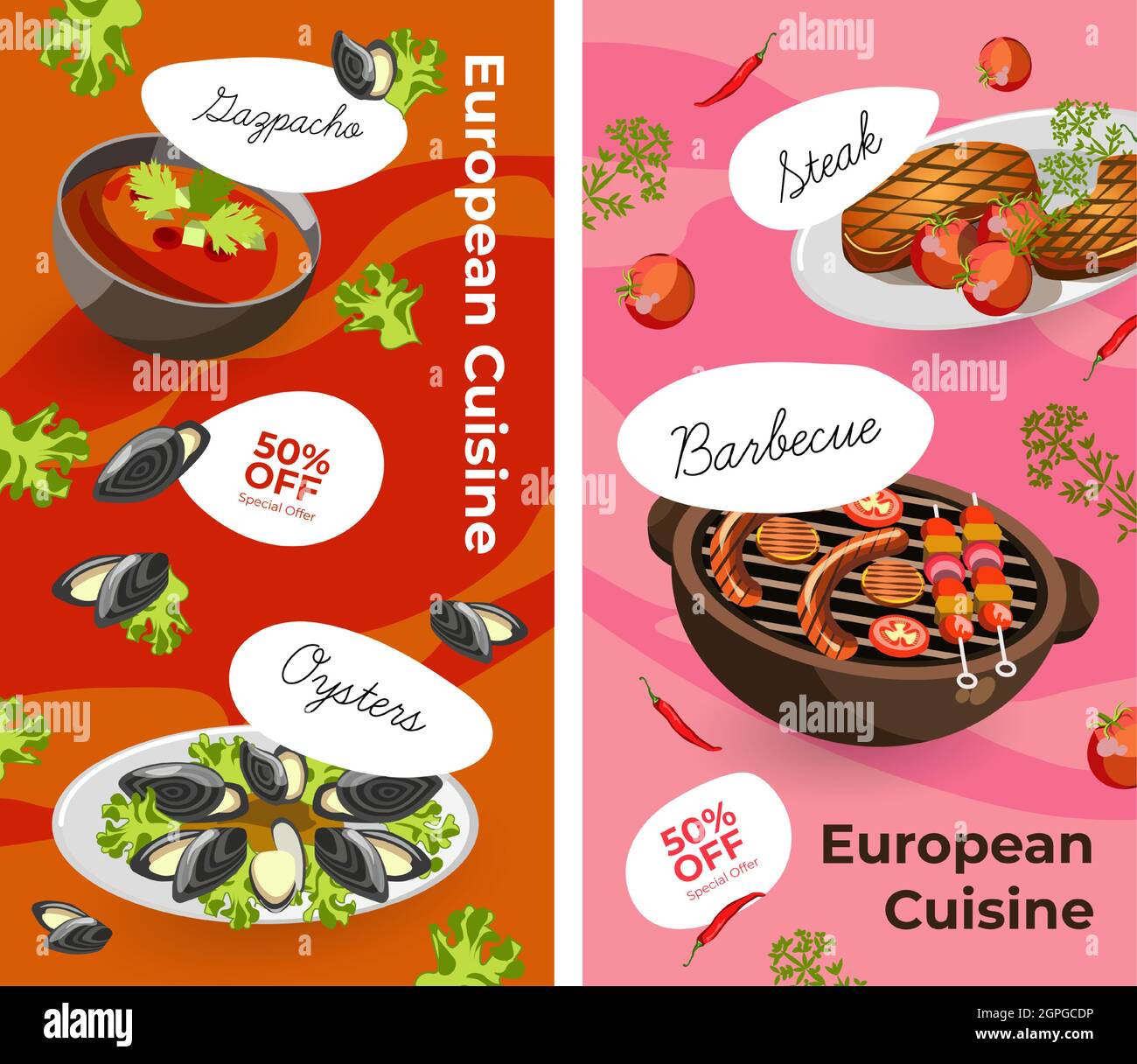 European cuisine, menu with promotion and sales Stock Vector Image ...