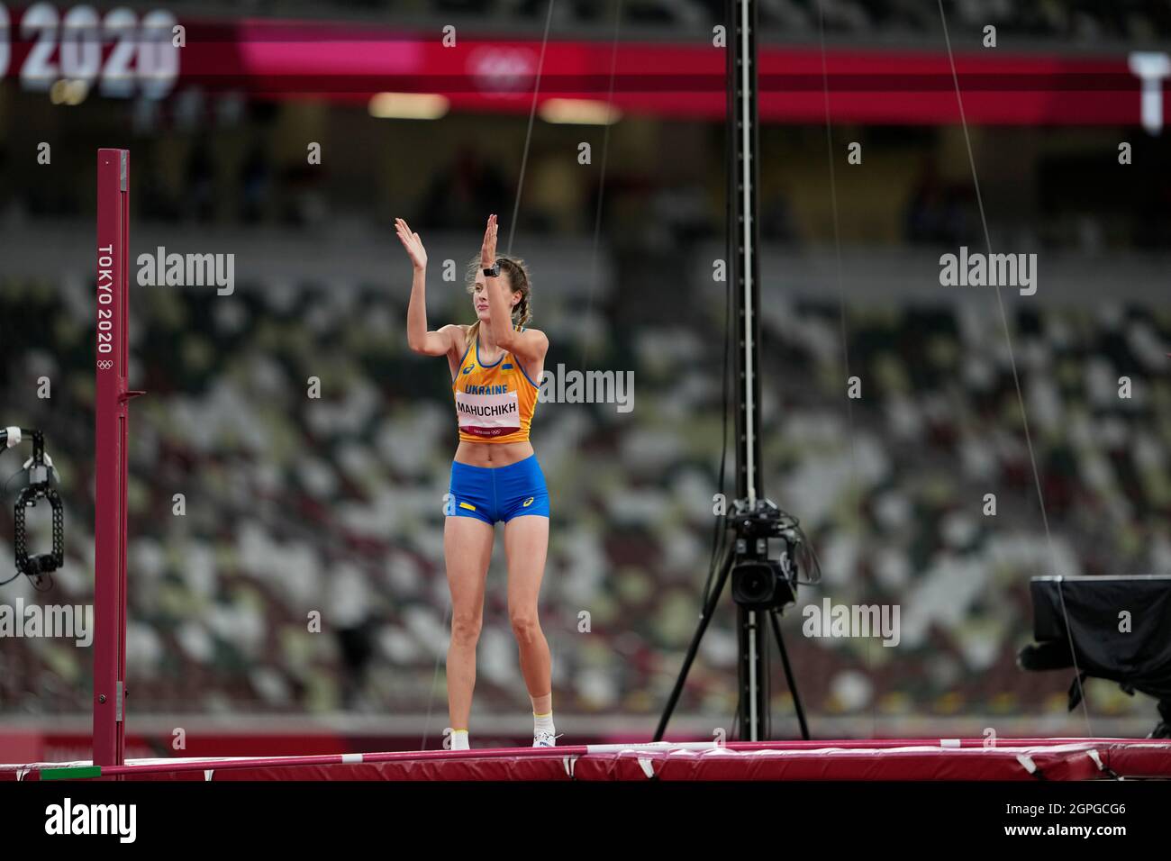 Yaroslava Mahuchikh participating in the high jump at the Tokyo 2020 ...