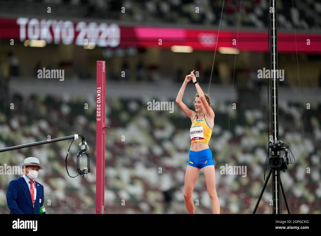 Yaroslava Mahuchikh participating in the high jump at the Tokyo 2020 ...