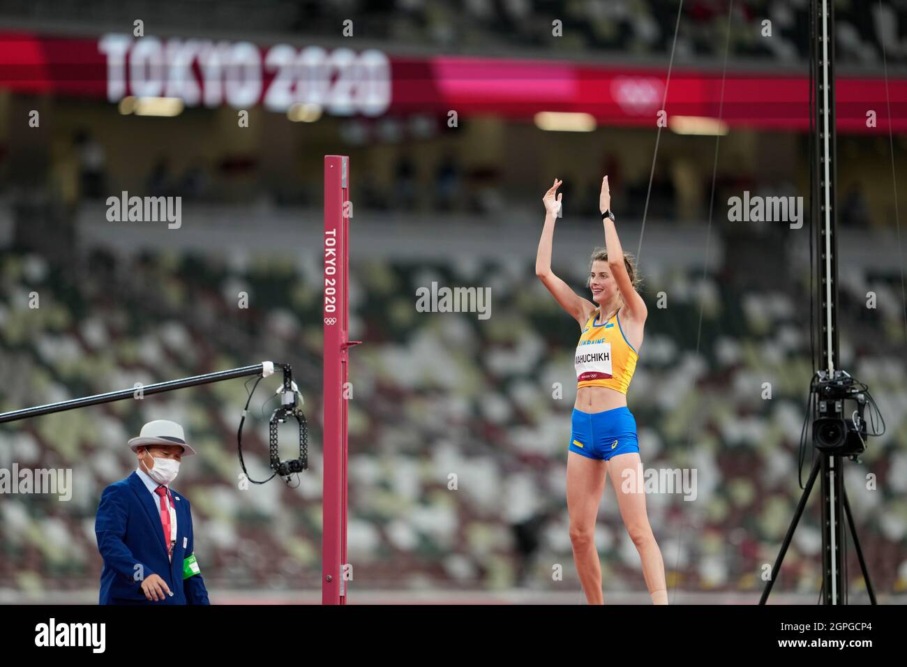 Yaroslava Mahuchikh participating in the high jump at the Tokyo 2020 ...