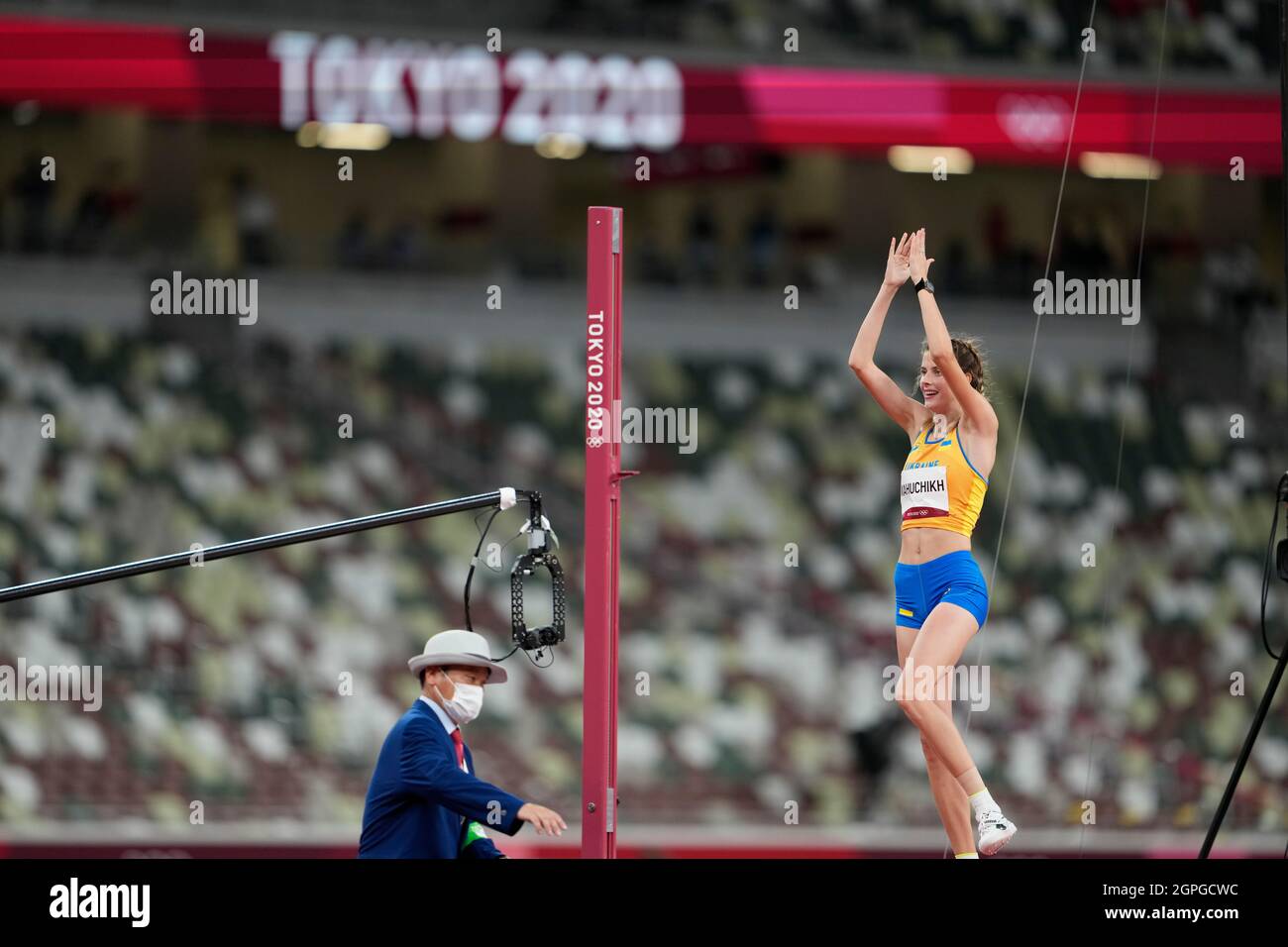Yaroslava Mahuchikh participating in the high jump at the Tokyo 2020 ...