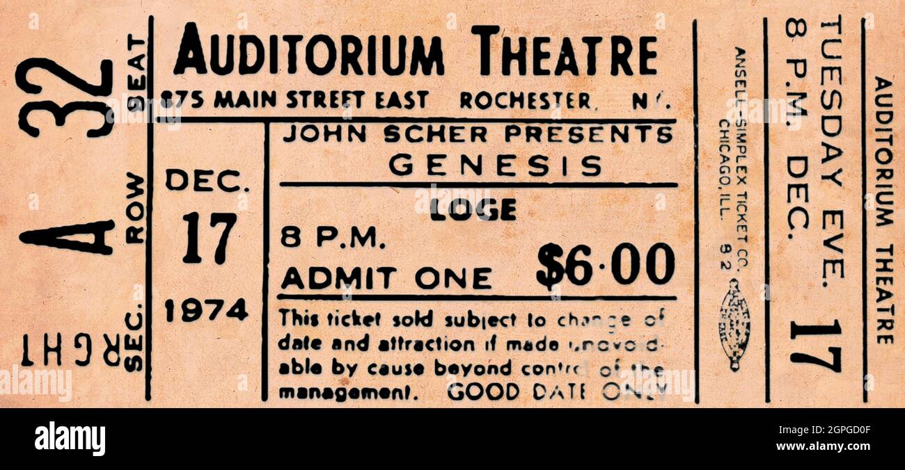 Auditorium Theatre, Rochester. Ticket stub. Sent by Duane Sherwood (not ...