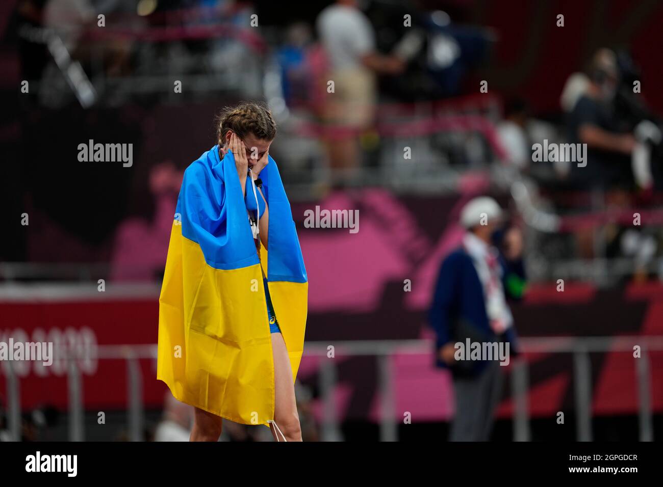Yaroslava Mahuchikh participating in the high jump at the Tokyo 2020 ...