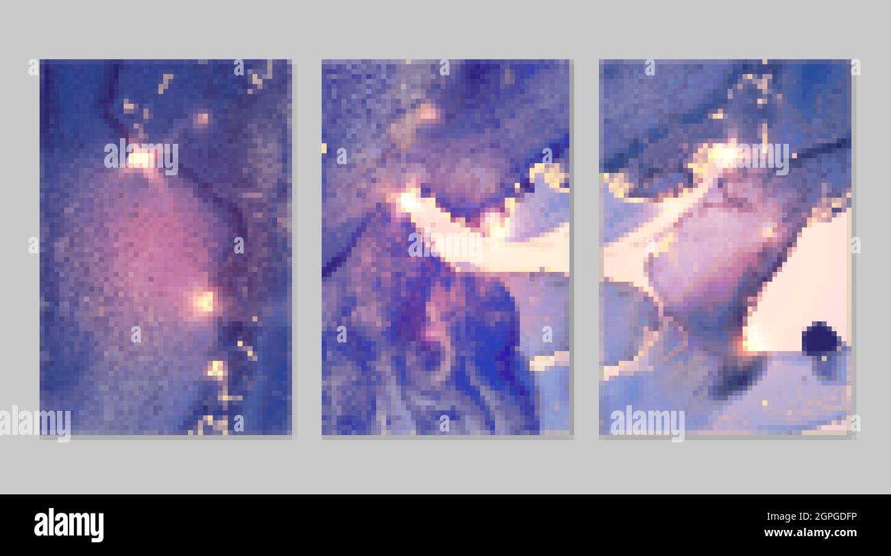 Marble set of gold, purple and light blue backgrounds with texture ...