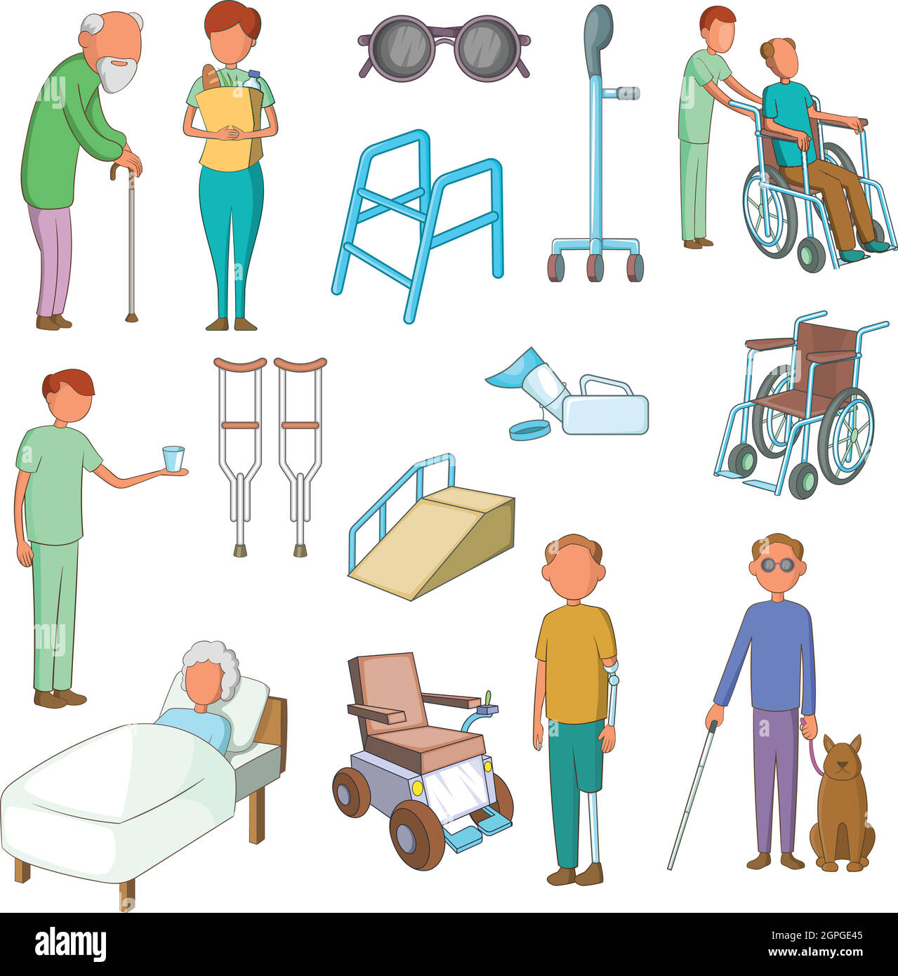 Disability people care icons set, cartoon style Stock Vector Image ...