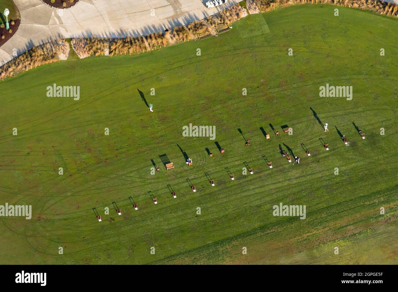 Aerial view of the Ocean Course golf resort driving range on the ...