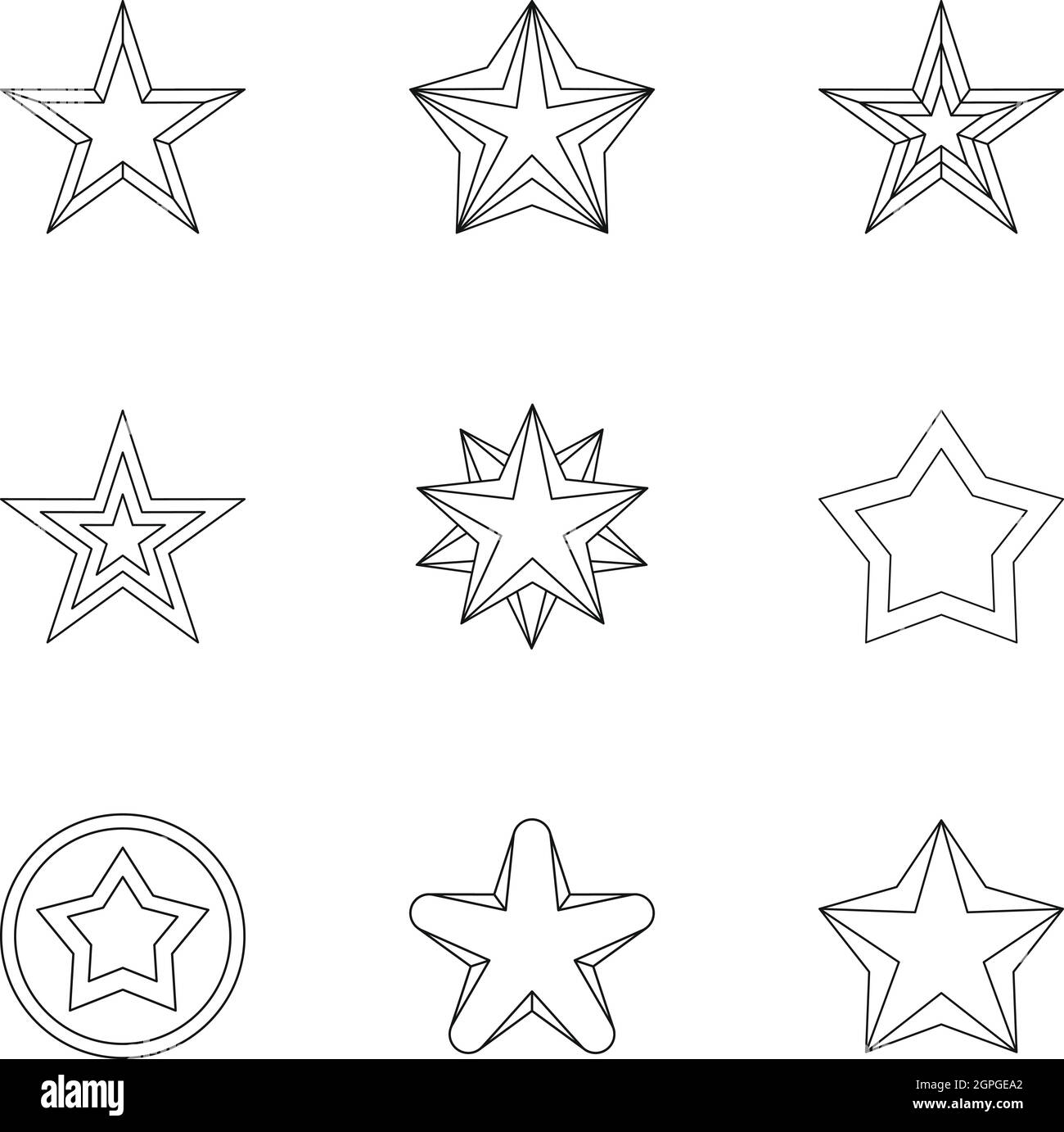 Geometric figure star icons set, outline style Stock Vector Image & Art ...