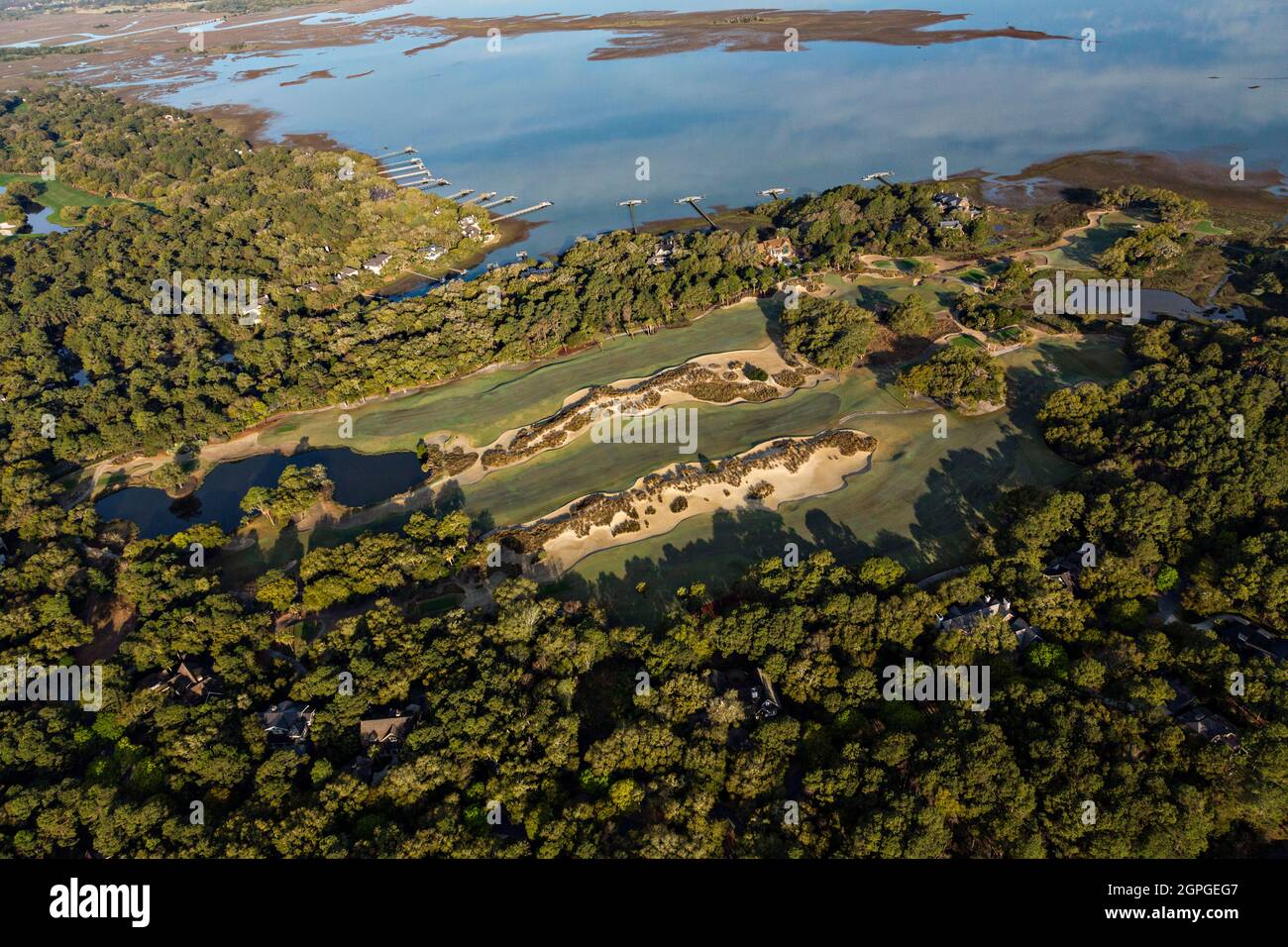 Aerial view of the River Course Golf Course on Kiawah Island, South ...