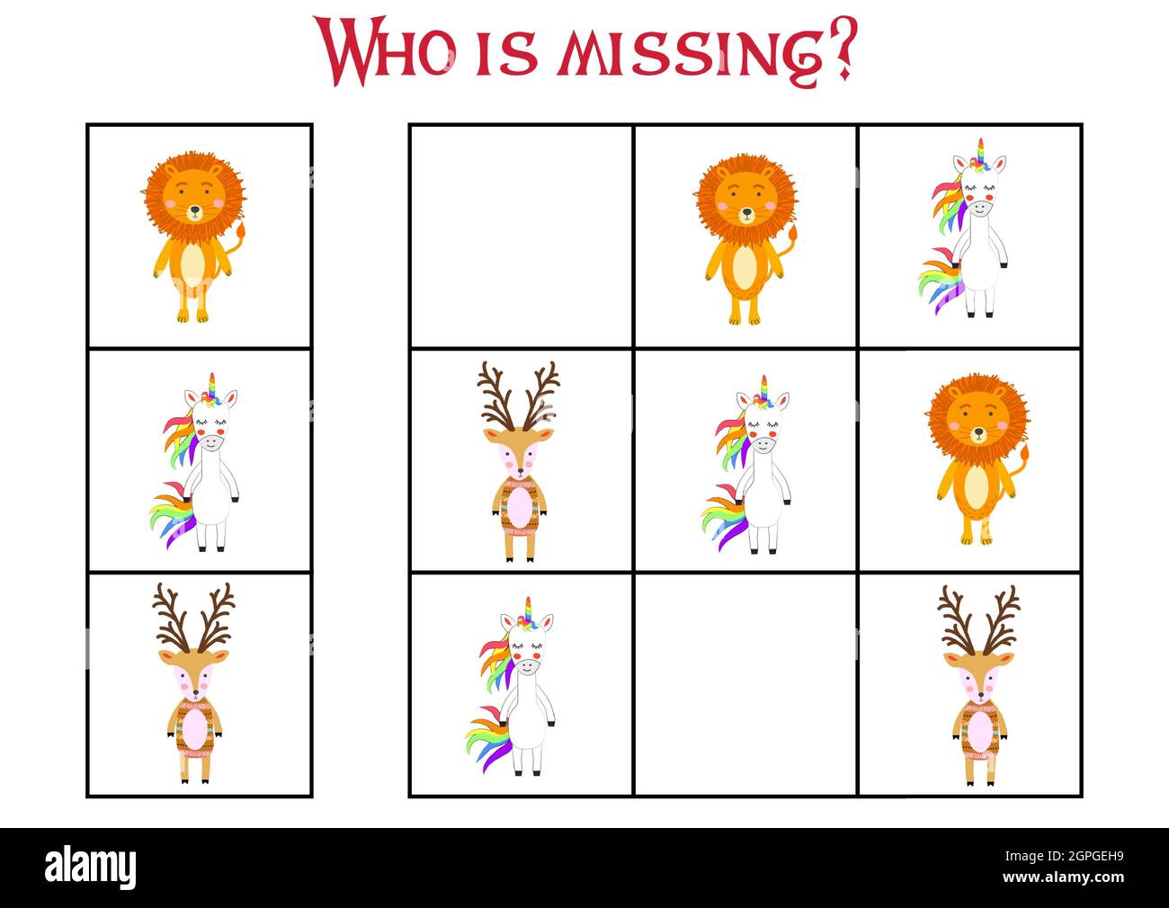 Children's game Find who is missing. Sudoku for kids. Children's ...