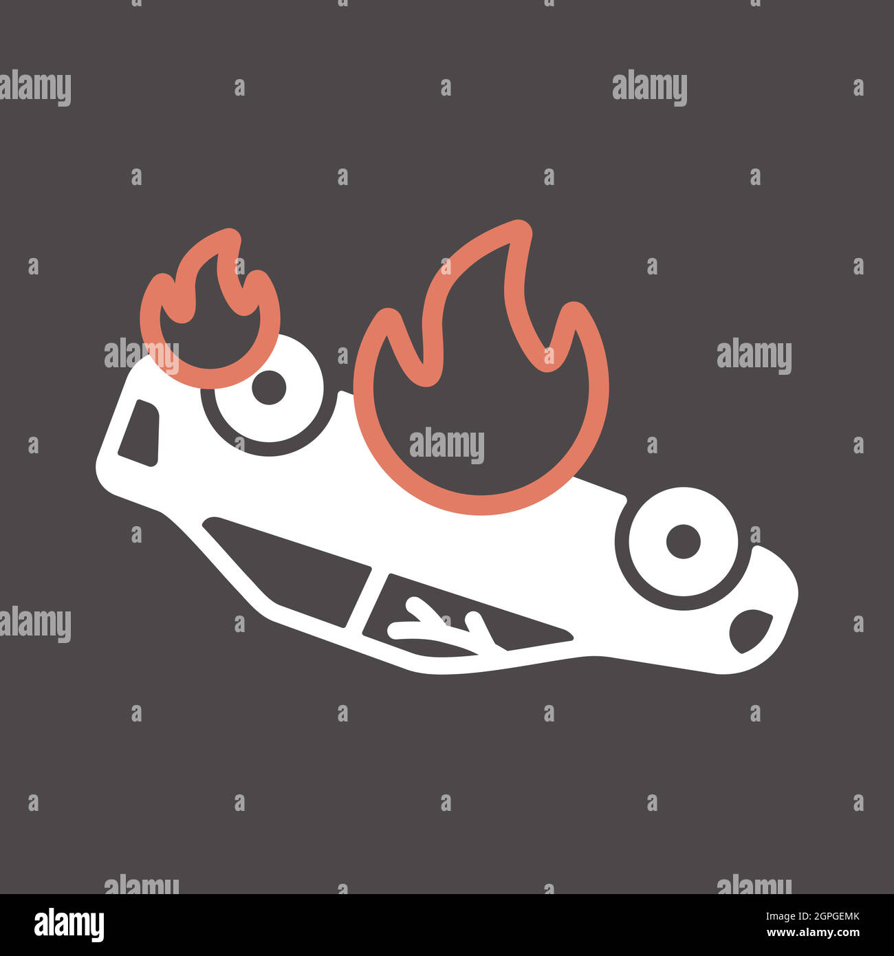 Burning car. Auto accident, inverted car with fire Stock Vector Image ...