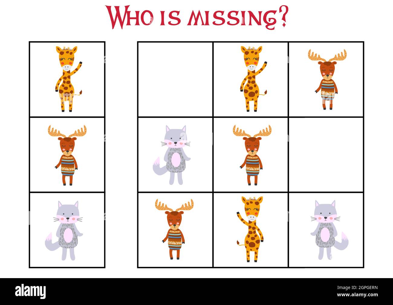 Children's game Find who is missing. Sudoku for kids. Children's ...