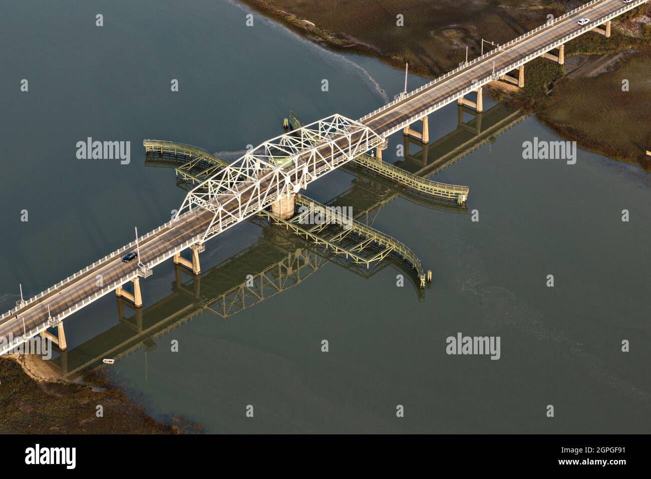 Aerial view of the Ben Sawyer swing bridge across the Intracoastal ...