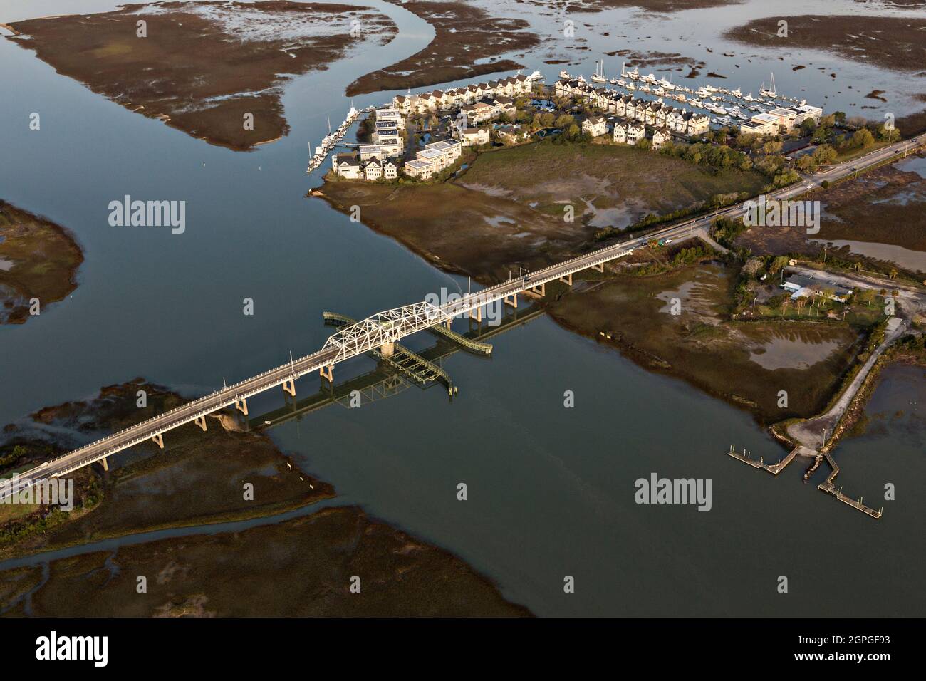 Aerial view of the Ben Sawyer swing bridge across the Intracoastal ...