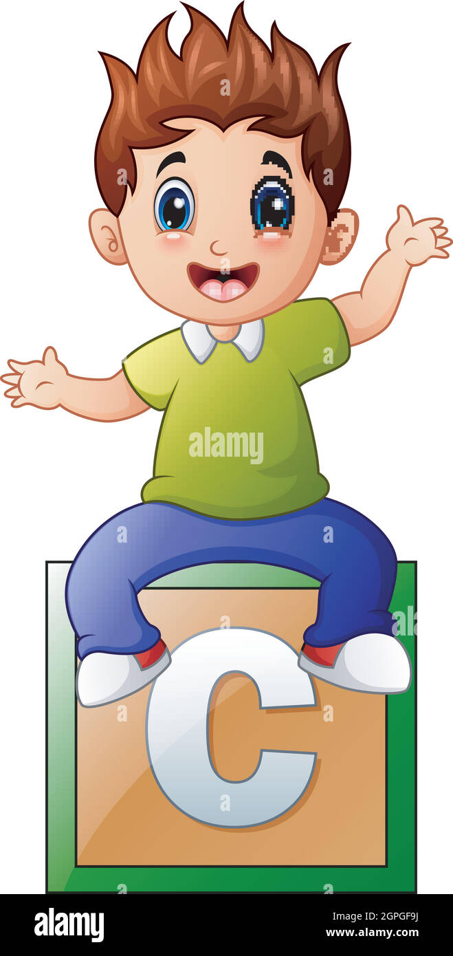 Little boy sitting on alphabet cube Stock Vector Image & Art - Alamy