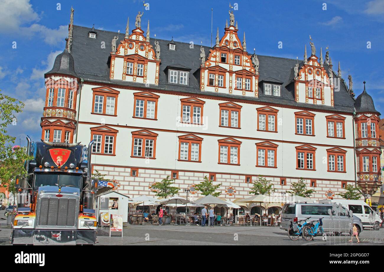 Town House Coburg With Food Truck On The Market Square Stock Photo - Alamy