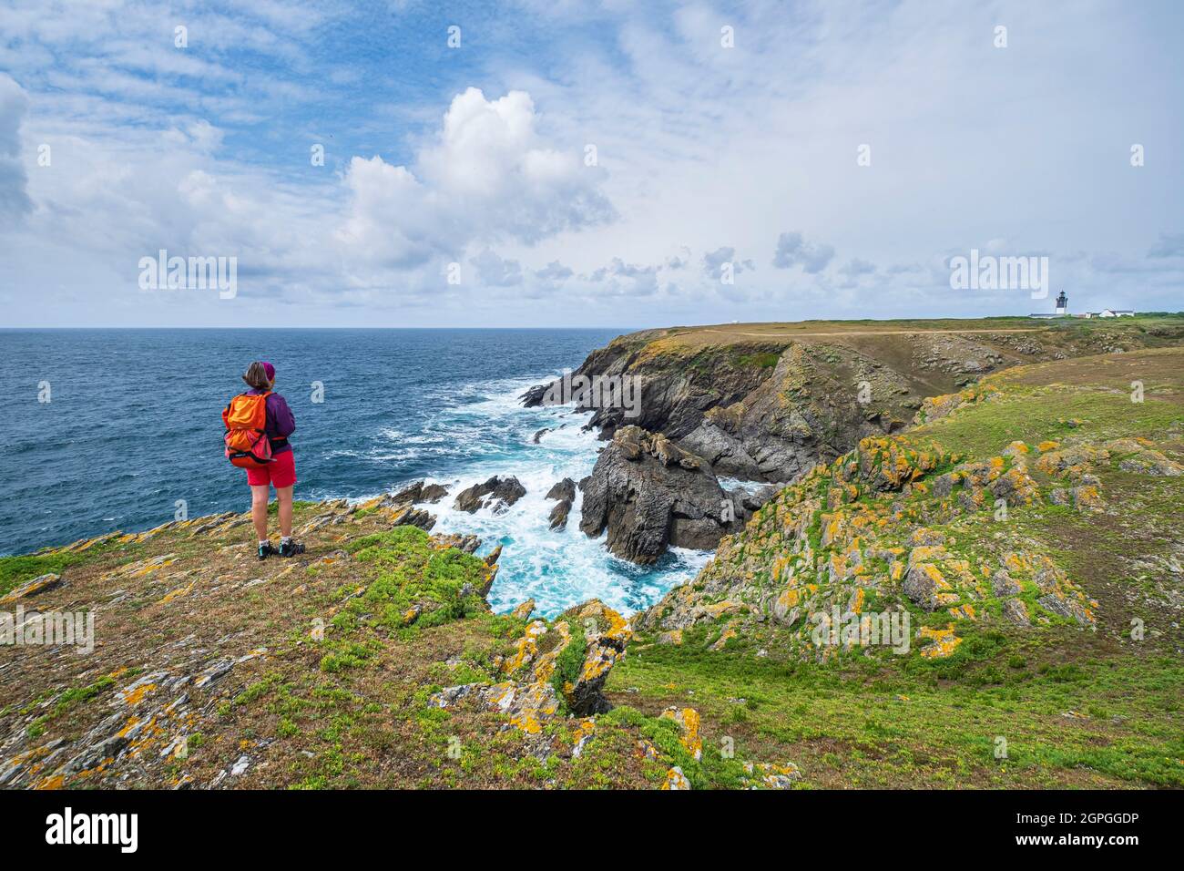 France, Morbihan, Groix Island, hike along the coastal path, Pen Men ...