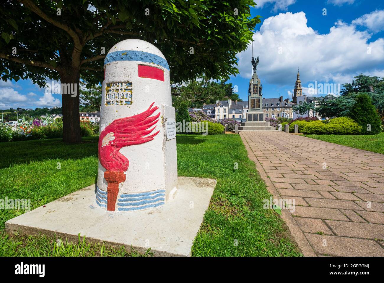 France, Cotes d'Armor, Binic, stone marker of the Liberty Road ...