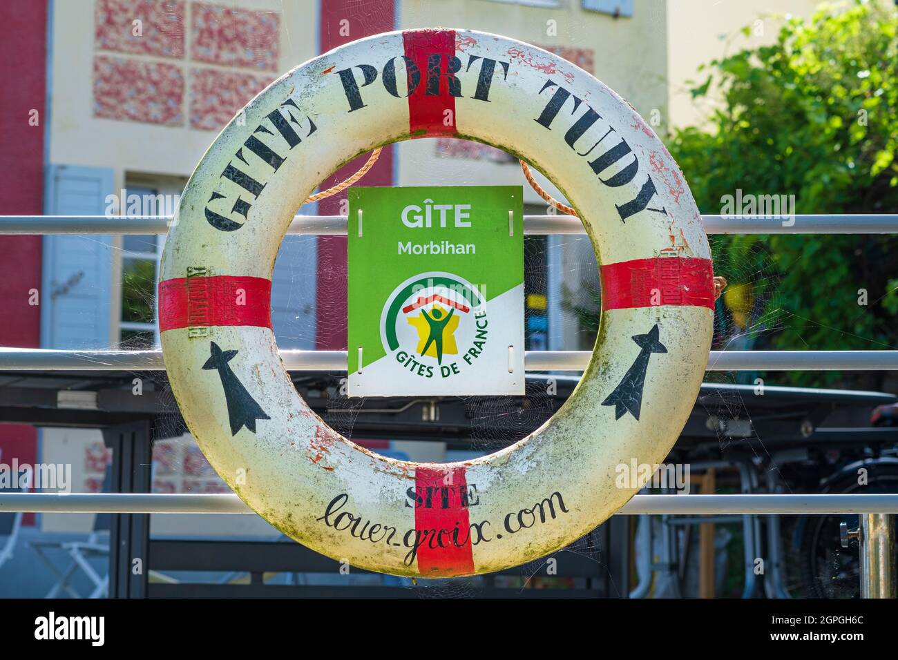 France, Morbihan, Groix Island, Port Tudy, sign of a guest house Stock ...