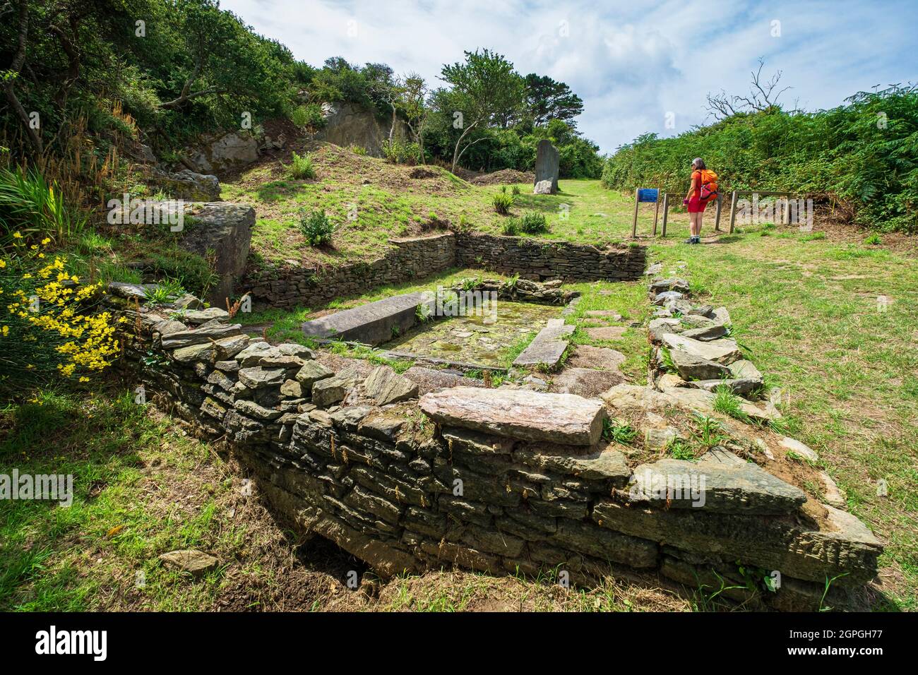 France, Morbihan, Groix Island, hike along the coastal path, former ...