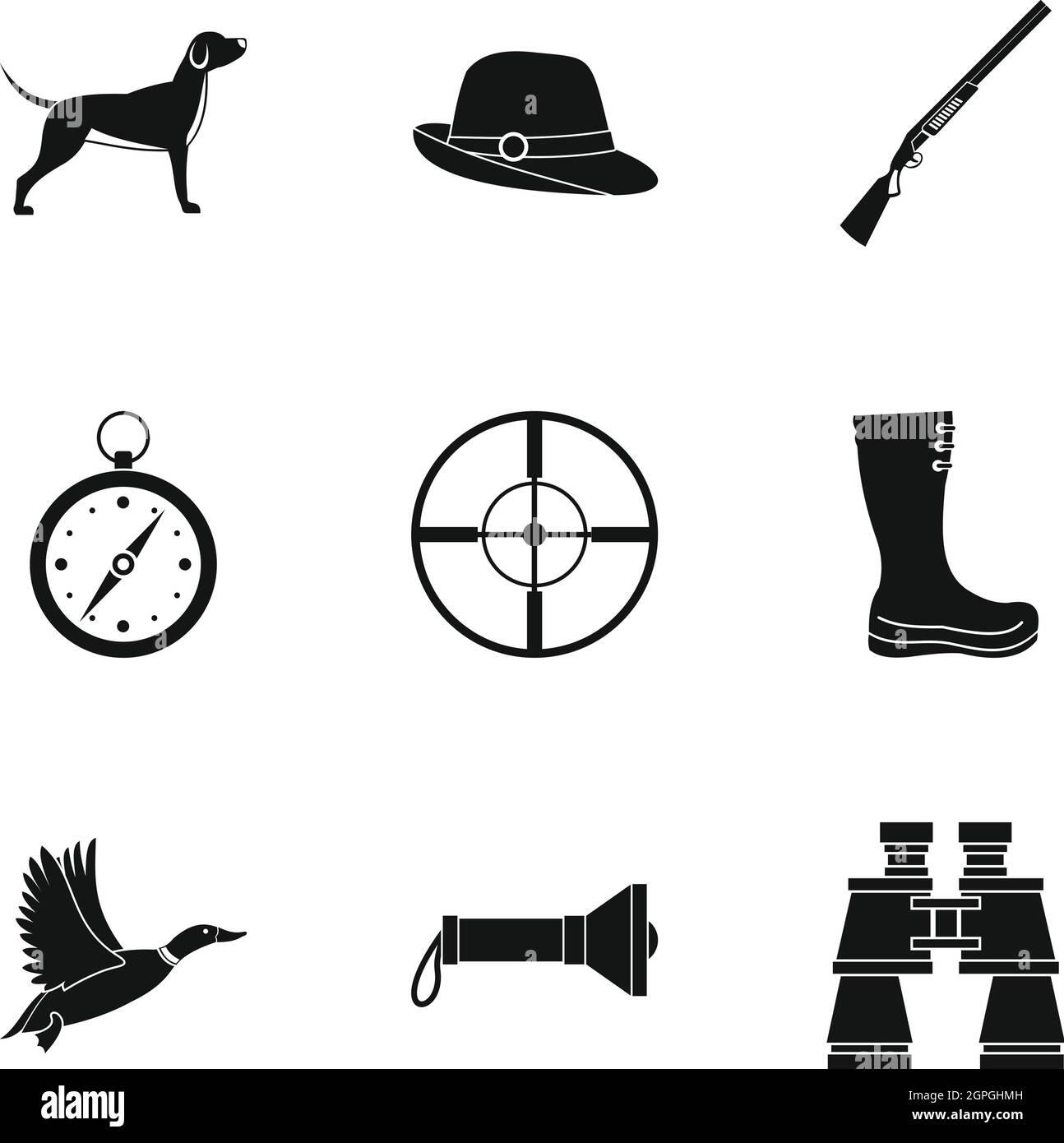 Hunting icons set black Black and White Stock Photos & Images - Alamy