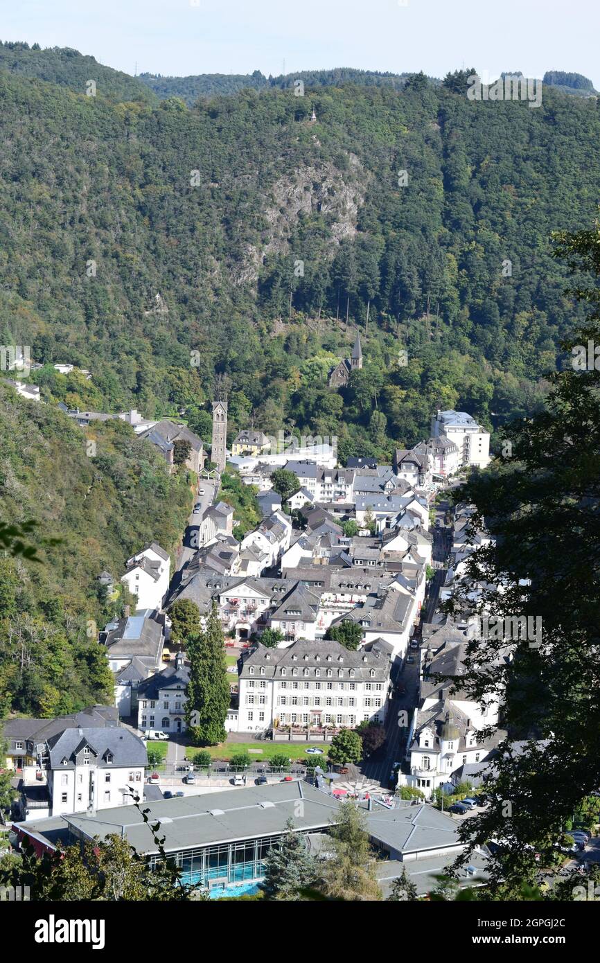 view across spa village Bad Bertrich in the Eifel Stock Photo - Alamy