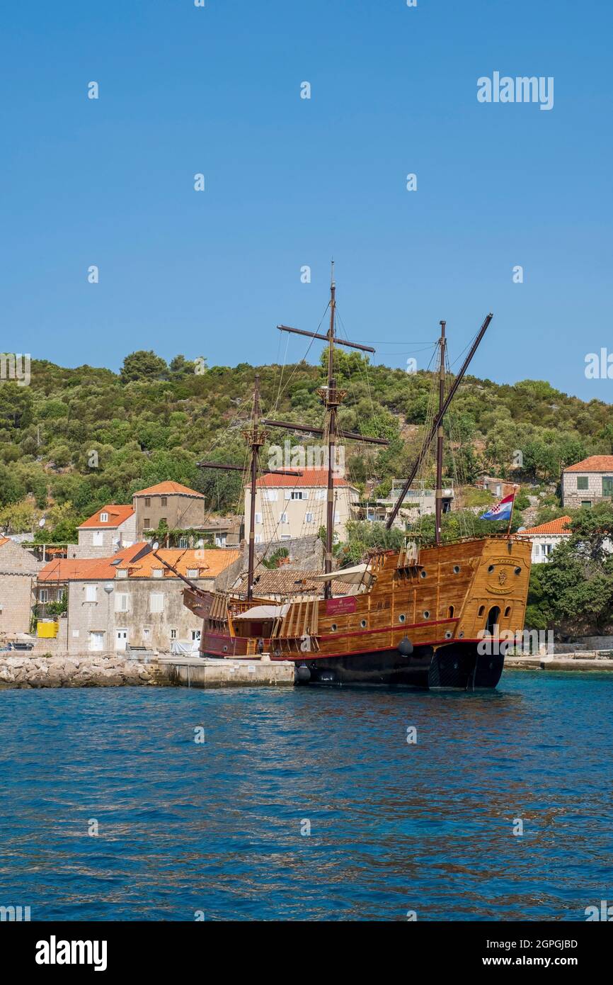 Croatia, Dalmatia, Elaphite Islands, Sipan Island, the port of Sudurad ...