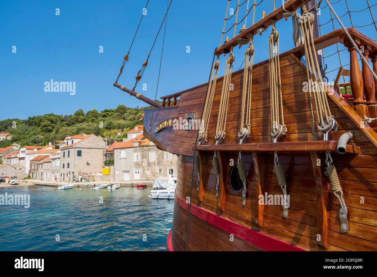 Croatia, Dalmatia, Elaphite Islands, Sipan Island, the port of Sudurad ...